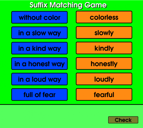 Suffix matching game - The Teachers' Cafe
